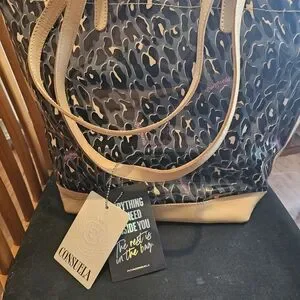 Consuela | Bags | Consuela Leopard Print Tote Bag Black And Tan | Poshmark